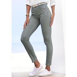 7/8-Jeggings Lascana Gr. 34, N-Gr, grün (grün bedruckt) Damen Hosen mit dezentem Blumendruck, elastische Skinny Jeans aus Baumwoll-Mix