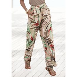 Palazzohose Vivance Gr. 34, N-Gr, beige (sand bedruckt) Damen Hosen aus gewebter Viskose mit fixiertem Bindegürtel, Stoffhose Taschen