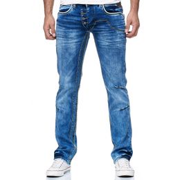 Straight-Jeans Rusty Neal "RUBEN 30" Gr. 30, Länge 34, blau Herren Jeans mit angesagten Ziernähten