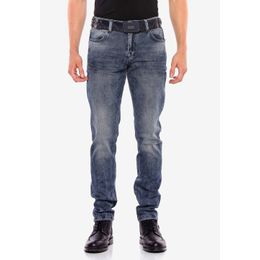 Cipo & Baxx Slim-fit-Jeans CIPO & BAXX Gr. 30, Länge 32, blau Herren Jeans mit Gitter-Musterung in Straight Fİt