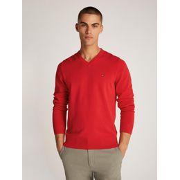 V-Ausschnitt-Pullover Tommy Hilfiger "CLASSIC COTTON V NECK" Gr. S, rot (primary red xlg) Herren Pullover