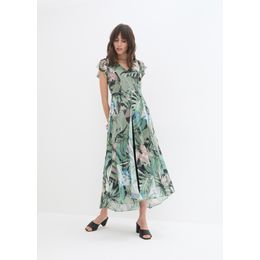bonprix Jumpsuit mit Chiffon-&Uuml;berwurf, gr&uuml;n, Gr.36, Jersey-Overall mit flie&szlig;endem Chiffon-&Uuml;berwurf