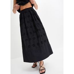 bonprix Maxirock aus Bio-Baumwolle mit Lochstickerei, schwarz, Gr.42, Trendiger Maxirock mit seitlichen Eingriffstaschen, 100% Baumwolle