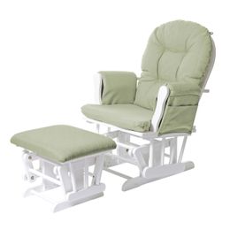 Relaxsessel HWC-C76, Schaukelstuhl Sessel Schwingstuhl mit Hocker ~ Stoff/Textil, hellgrün, Gestell weiß