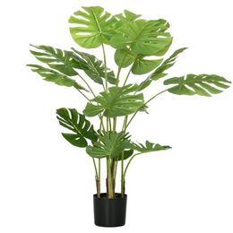 HOMCOM Künstliche Pflanze, 120 cm Kunstpflanze, Künstlich Monstera mit Übertopf