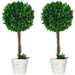 HOMCOM Künstliche Pflanzen, 2er-Set UV-beständige Kunstpflanze, 60 cm Buchsbäume