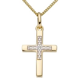 Ketten-Anhänger Firetti "Schmuck Geschenk Gold 333 Halsschmuck Anhänger für Halskette Kreuz" Schmuckanhänger Gr. 0,008 ct P2 = erkennbare Einschlüsse, Gelbgold 333-Diamanten, 0,55 g, weiß (gelbgoldfarben, silberfarben, weiß, w=weiß) Damen mit Brillant