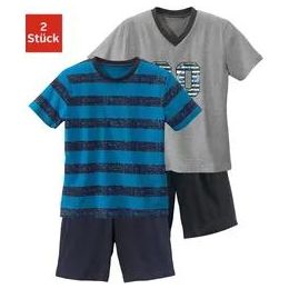 Pyjama AUTHENTIC LE JOGGER Gr. 98/104, blau (türkis-gestreift, grau-meliert) Kinder Homewear-Sets mit lässigem Druck und gedruckten Streifen