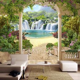 Komnni Wandgemälde, 3d-Garten, Balkon, Wasserfall, Landschaft, Wandtattoos, 3d-Hintergrundbilder, Hintergrundwand, Wohnzimmer, Schlafzimmer, Tv, Sofa, Wandbi