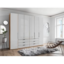 Drehtürenschrank Wiemann "Monaco" Schränke Gr. B/H/T: 246,9 cm x 236 cm x 58 cm, 6 St., braun (bianco, eiche, nachbildung, glas weiß) mit Glasfront sowie hochwertige Beschläge inkl. Dämpfung