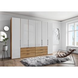 Falttürenschrank Wiemann "Monaco" Schränke Gr. B/H/T: 295,3 cm x 216 cm x 58 cm, 6 St., braun (bianco, eiche, nachbildung, glas weiß) Drehtürenschrank Kleiderschrank Teil-Glasfront sowie hochwertige Beschläge inkl. Schubladendämpfung