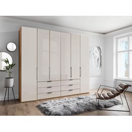 Drehtürenschrank Wiemann "Monaco" Schränke Gr. B/H/T: 246,9 cm x 236 cm x 58 cm, 6 St., braun (bianco, eiche, nachbildung, glas champagner) mit Glasfront sowie hochwertige Beschläge inkl. Dämpfung