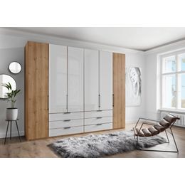 Drehtürenschrank Wiemann "Monaco" Schränke Gr. B/H/T: 295,3 cm x 236 cm x 58 cm, 6 St., braun (bianco, eiche, nachbildung, glas weiß) Drehtürenschrank mit Teil-Glasfront sowie hochwertige Beschläge inkl. Dämpfung