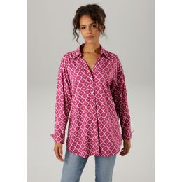 Hemdbluse Aniston CASUAL Gr. 40, pink (fuchsia, weiß) Damen Blusen mit interessantem, grafischen Muster - NEUE KOLLEKTION Bestseller