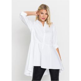 bonprix Longbluse mit Volant, wei&szlig;, Gr.42, Modische Longbluse mit Hemdkragen und Knopfverschluss, 97% Baumwolle
