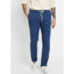 bonprix Slim Fit Stretch-Schlupfhose Straight, blau, Gr.46, Angesagte Joggpants mit drei Taschen und tollen Lederimitat-Details, maschinenwaschbar, 98% Baumwolle