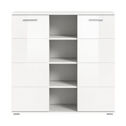 ebuy24 Prego Sideboard 2 Türen, 4 raum Hochglanz weiß,weiß.