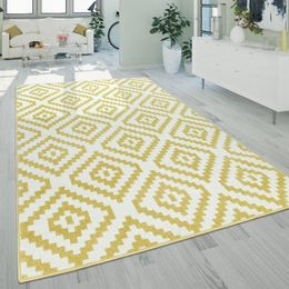 Paco Home - Kurzflor Wohnzimmer Teppich Pastell Geometrisches Ethno Muster Gelb Weiß 200x280 cm