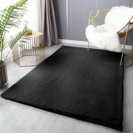 Fellteppich Deluxe waschbar: Eleganter Hochflor Teppich Akzent Einfarbig, kuschelig für Ihr Wohnzimmer oder Schlafzimmer,Schwarz, Ø 160 cm Rund