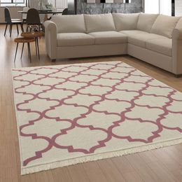 Paco Home - Teppich Wohnzimmer Boho Waschbar Bis 30 Grad Skandinavisch Mit Fransen Wendbar 140x200 cm, Pink