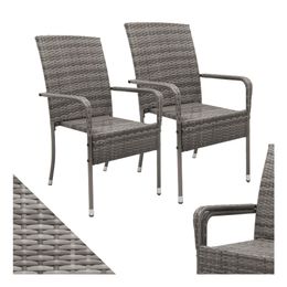 Juskys Polyrattan Gartenstühle Yoro 2er Set - Stuhl mit Armlehnen - Rattan Stühle stapelbar Grau-meliert