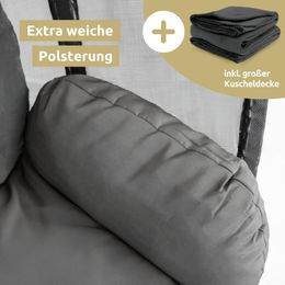 deluxe4home® Hängesessel mit Gestell I Indoor & Outdoor inkl. Kuscheldecke Hellgrau