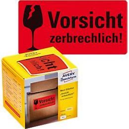 Avery Zweckform AVERY® Zweckform Warnetiketten Zerbrechlich, B 100 x H 50 mm, rot, 1 Rolle mit 200 Stück