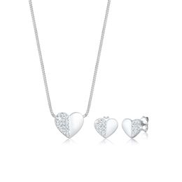 Schmuckset Elli "Herz Liebe Kristalle 925 Silber Playful" Schmuck-Sets Gr. OneSize, mit Stein, silberfarben (silber, weiß) Damen