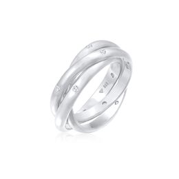 Fingerring Elli Premium "Wickelring Trio Basic Topas 925 Silber" Fingerringe Gr. 52 mm, mit Steinen, Silber 925 (Sterlingsilber), 3 mm, silberfarben (silber, weiß) Damen