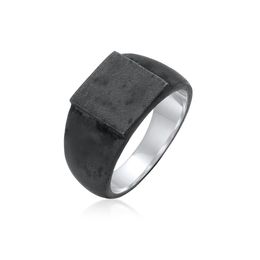 Siegelring Kuzzoi "Herren Rechteckig Klassik 925 Silber" Fingerringe Gr. 54mm, Silber 925 (Sterlingsilber), schwarz Herren