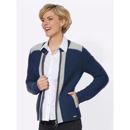 Strickjacke Casual Looks Gr. 42, blau (dunkelblau, steingrau) Damen Strickjacken