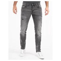 Slim-fit-Jeans PEAK TIME "München" Gr. 32, Länge 34, grau (hellgrau) Herren Jeans 5-Pocket-Jeans mit Stretch-Bund und Destroyed-Optik