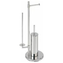 WC-Garnitur Wenko "Universalo", silber (glänzend), B:30cm H:73cm L:20cm, Edelstahl, Reinigungsbürsten, integrierter Toilettenpapierhalter und WC-Bürstenhalter