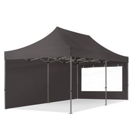 TOOLPORT 3x6m Stahl Faltpavillon, inkl. 2 Seitenteile, dunkelgrau - (600077)