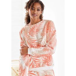 Lascana Sweater, Loungeshirt mit Allover-Bl&auml;tterdruck, Loungewear pfirsich gemustert 36/38 36/38 Sweatshirt mit Rundhalsausschnitt
