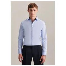 Businesshemd Seidensticker "Slim", Herren, Gr. XL (44), normale Ärmellängen, blau (hellblau), 100% Baumwolle, kariert, slim fit, Langarm 2-Knopf-Manschette, Hemden, Slim Langarm Kentkragen Karo