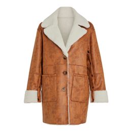 Vila Lederimitatjacke 'Loal' Caramel Café BIRCH TEDDY, Unifarben, Braun - Gr. 38