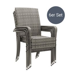 Juskys Polyrattan Gartenst&uuml;hle Yoro 6er Set - Stuhl mit Armlehnen - Rattan St&uuml;hle stapelbar Grau