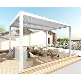 Pergola MCW-L46, Gartenpavillon Lamellen-Pavillon, 11cm-Aluminium-Gestell, Regenrinne sturmfest, 3x3m ~ wei&szlig;