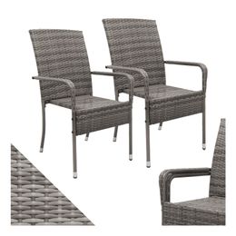 Juskys Polyrattan Gartenst&uuml;hle Yoro 2er Set - Stuhl mit Armlehnen - Rattan St&uuml;hle stapelbar Grau-meliert