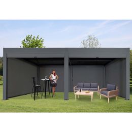Pergola MCW-L46 mit 6x Seitenwand, Gartenpavillon Lamellen-Pavillon Rollo, 11cm-Alu-Gestell, sturmfest 3x6m ~ anthrazit