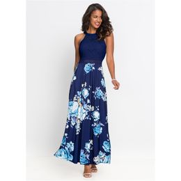 bonprix Sommer-Maxikleid mit Blumen-Print und Spitze, blau