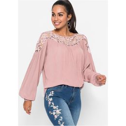bonprix Tunika aus flie&szlig;ender Viskose, rosa, Gr.44, Feminine Tunika mit Spitze und Ballon&auml;rmeln