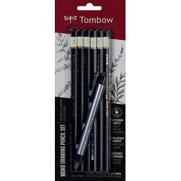 Tombow Mono Bleistift-Set 2H, HB, B, 2B, 4B, 6B schwarz/weiß mit Radierer, 1 Set