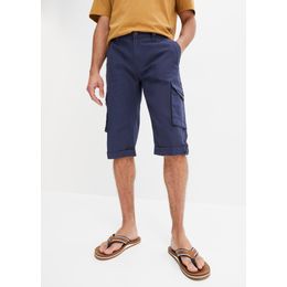 bonprix Regular Fit Cargo-Long-Bermuda aus luftigem Leinen-Mix, blau, Gr.48, Herren Cargo-Long-Bermuda mit Leinen., aus Leinen