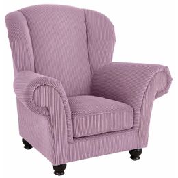 Sessel Home Affaire "King Henry, Hochlehnsessel, Ohrensessel", lila (lavendel), B:117cm H:111cm T:92cm, Luxus-Microfaser (100% Polyester);Samtcord &raquo;Ribbon&laquo; (88% Polyester 12% Polyacryl), Sessel, Sessel, mit legerer Polsterung, Federkern und losen Zierkissen