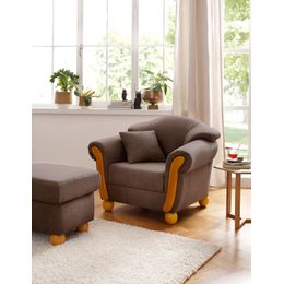 Sessel Home Affaire "Milano, Loungesessel", braun, B:103cm H:83cm T:81cm, Sessel, Sessel, hoher Sitzkomfort mit Federkernpolsterung, incl. Zierkissen