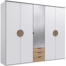 Drehtürenschrank wimex "Toscana" Schränke Gr. B/H/T: 225 cm x 210 cm x 58 cm, 5 St., weiß (weiß, artisan eiche nachbildung) Mit attraktiven Griffscheiben in Vollholzoptik, 225 oder 270cm breit