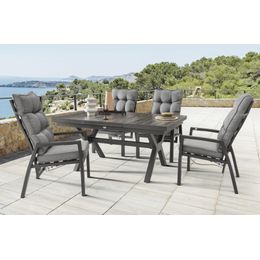 Garten-Essgruppe Destiny "GARDA" Sitzmöbel-Sets Gr. Polyester, Synchron-Auszug, Rückenlehne stufenlos verstellbar-Tischplatte ausziehbar, grau (anthrazit) 4 Hochlehner inkl. Auflagen, 1 Ausziehtisch 160210x100 cm Bestseller