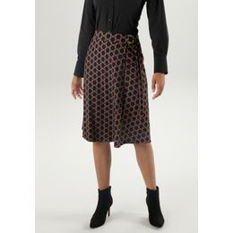 Wickelrock Aniston SELECTED Gr. 34, braun (schwarz, braun) Damen Röcke Wickelröcke mit modischer Schnalle